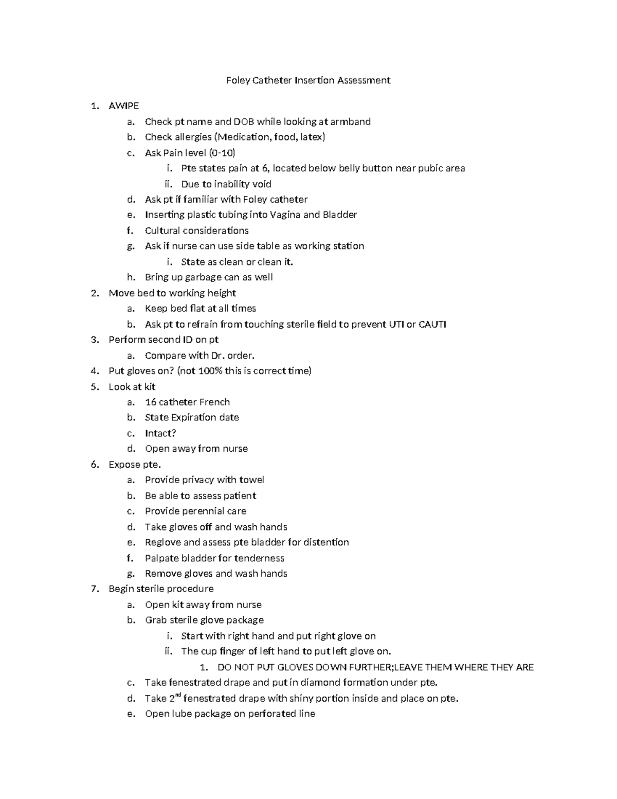 Foley Catheter Insertion Assessment Guidelines for Safe Procedure - Studocu