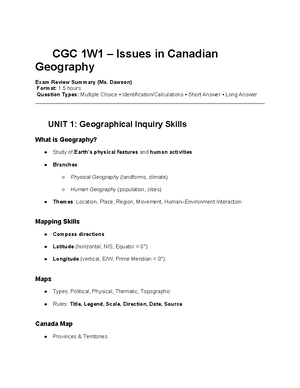 Canadian Geography - Grade: 9 - High School - Canada - Studocu