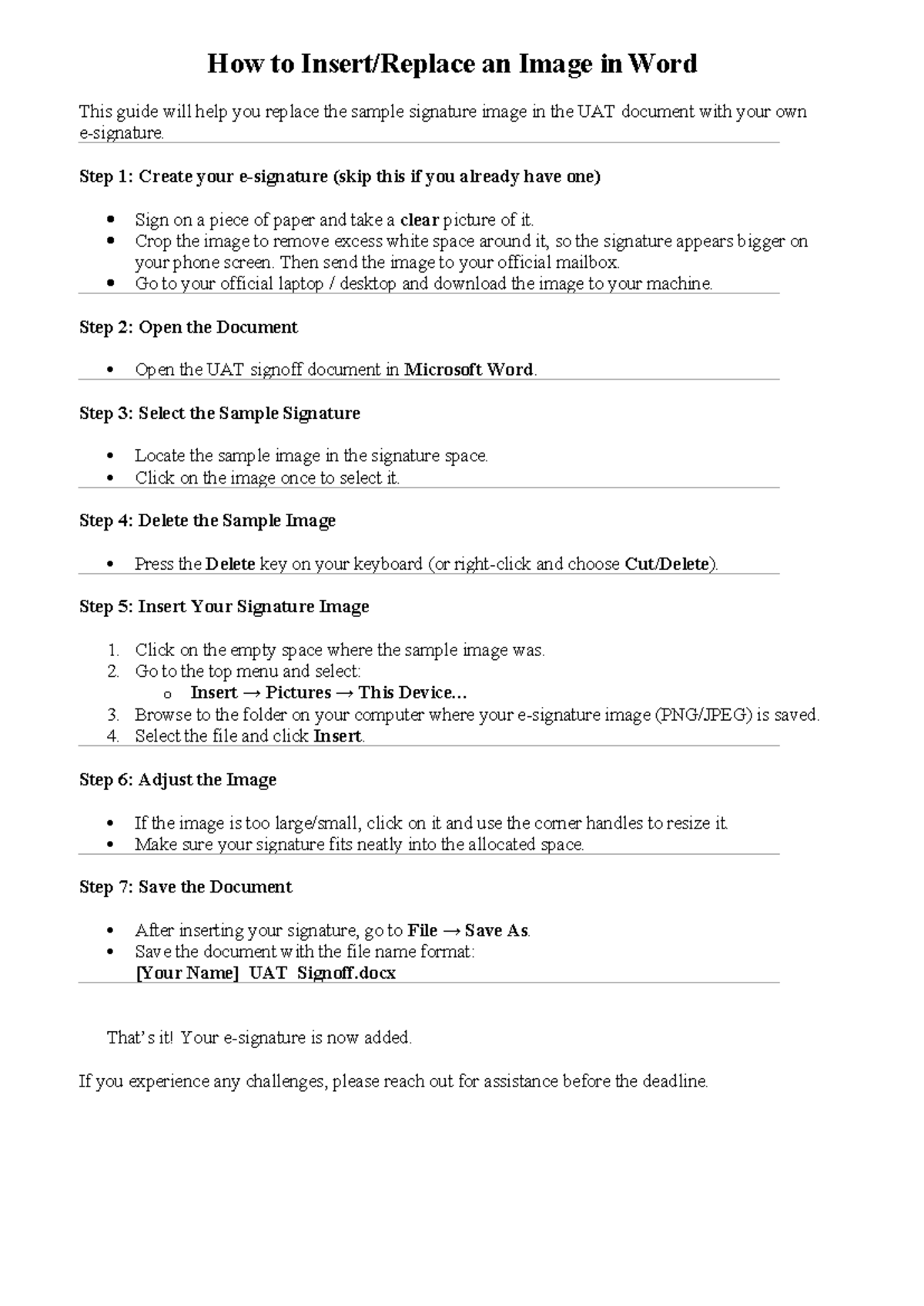 UAT Guide: Adding Your Signature Image in Word Document - Studocu