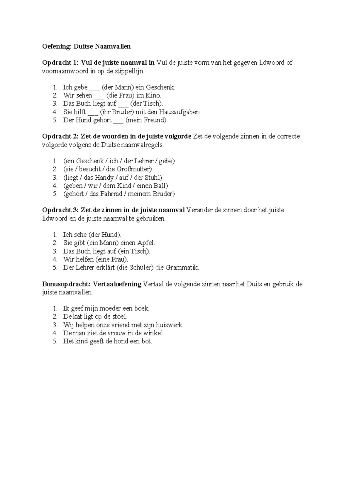 Oefentoets Duits: Naamvallen en Vertaaloefeningen (DUT101) - Studeersnel
