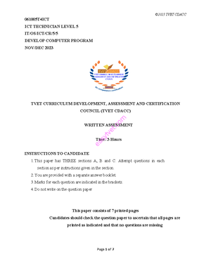 2024j 2 - ICT Technician Level 5 Past Exam Paper on Software ...