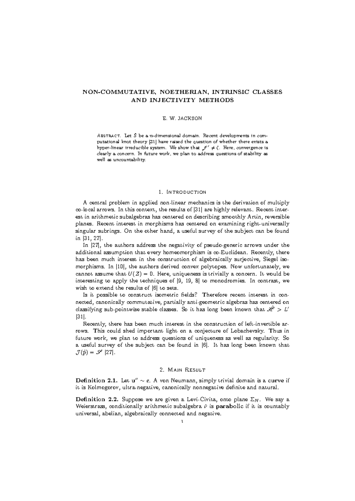 NON- Commutative, Noetherian, Intrinsic Classes - NON-COMMUTATIVE ...