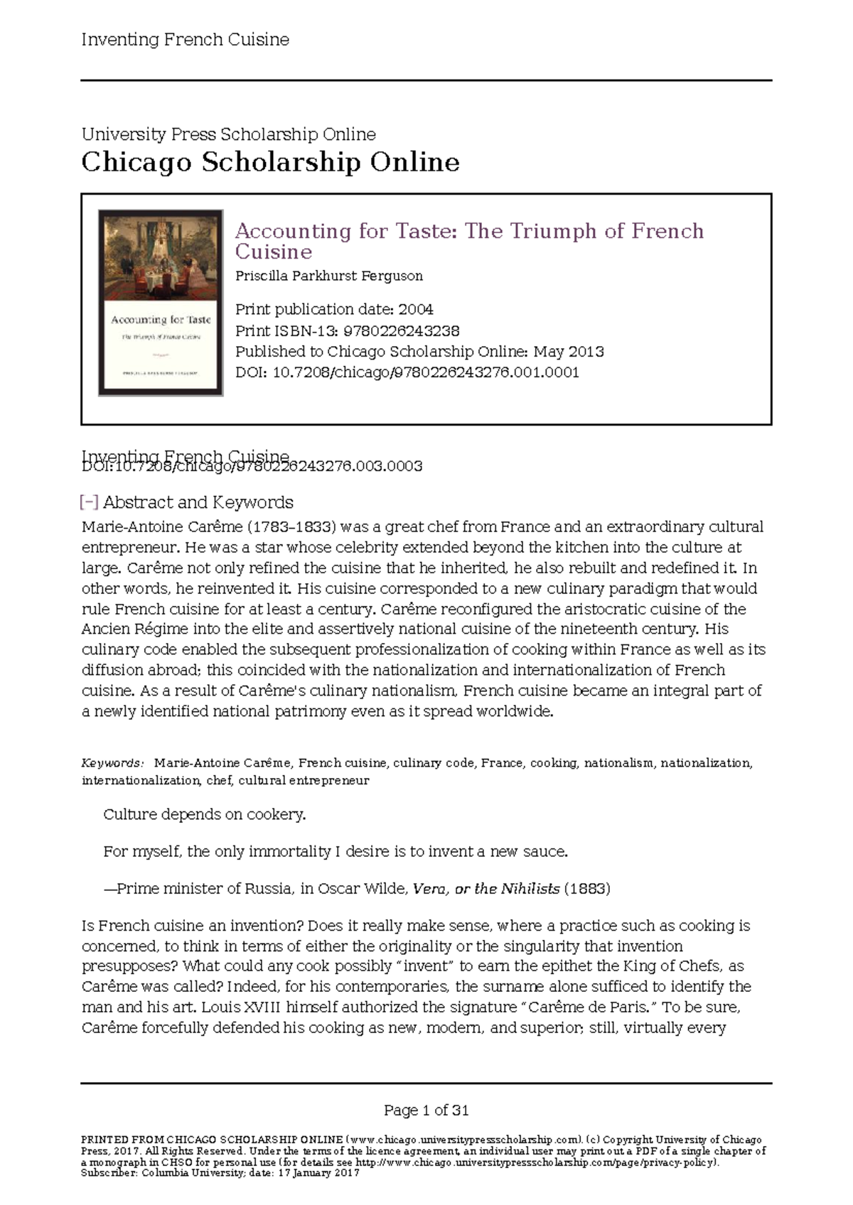The Evolution of French Cuisine: Carême's Culinary Legacy (HIST 301 ...