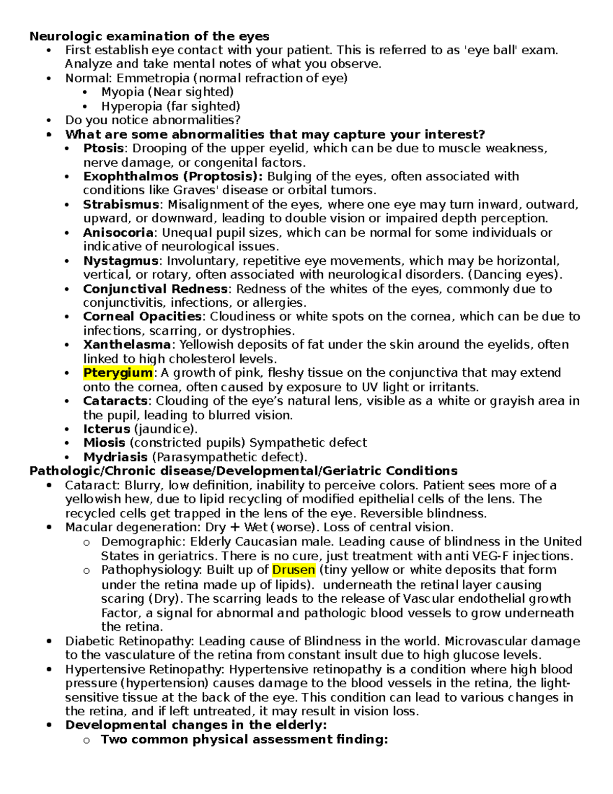 PA Week 2 - Neurologic Eye Examination Notes - Studocu