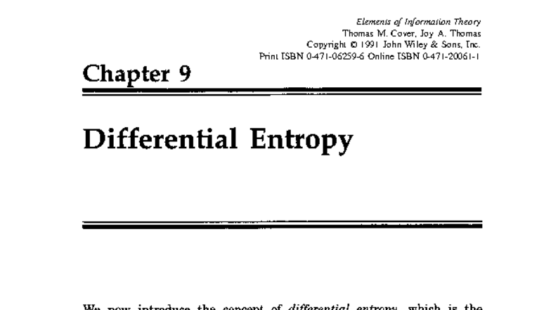 Chapter 9: Differential Entropy in Information Theory (Elements-246-259 ...