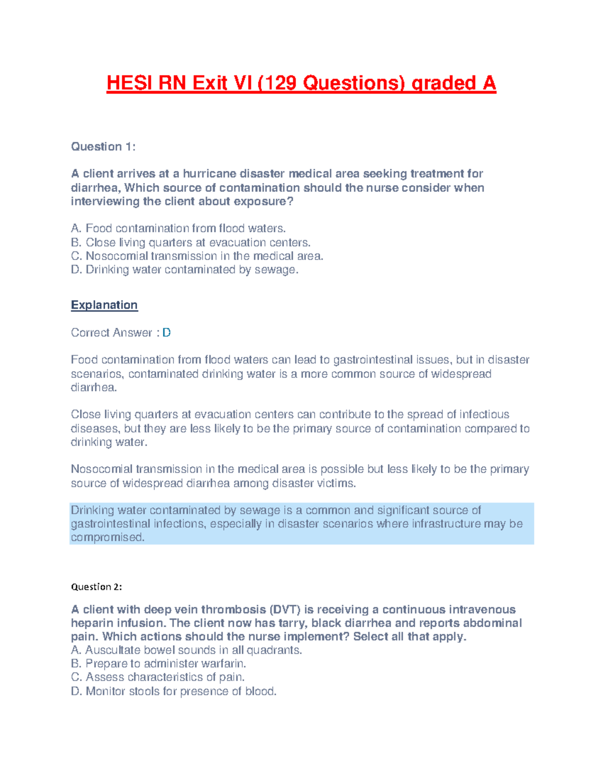 HESI RN Exit VI - Comprehensive Review with 129 Questions Graded A ...