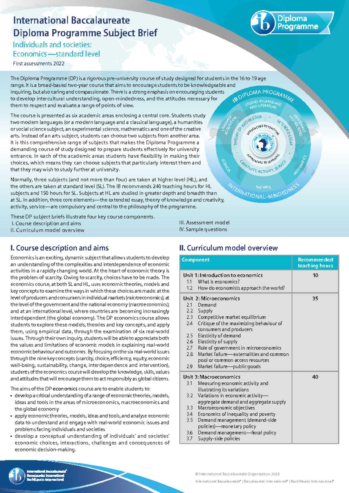IB DP Economics Subject Brief: First Assessments 2022 - Studocu