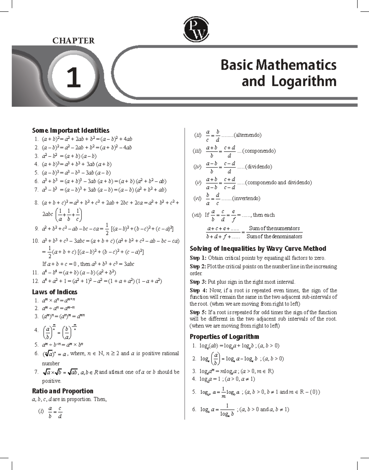 CHAPTER MAT 101 Basic Mathematics & Logarithm Formula Sheet - Studocu