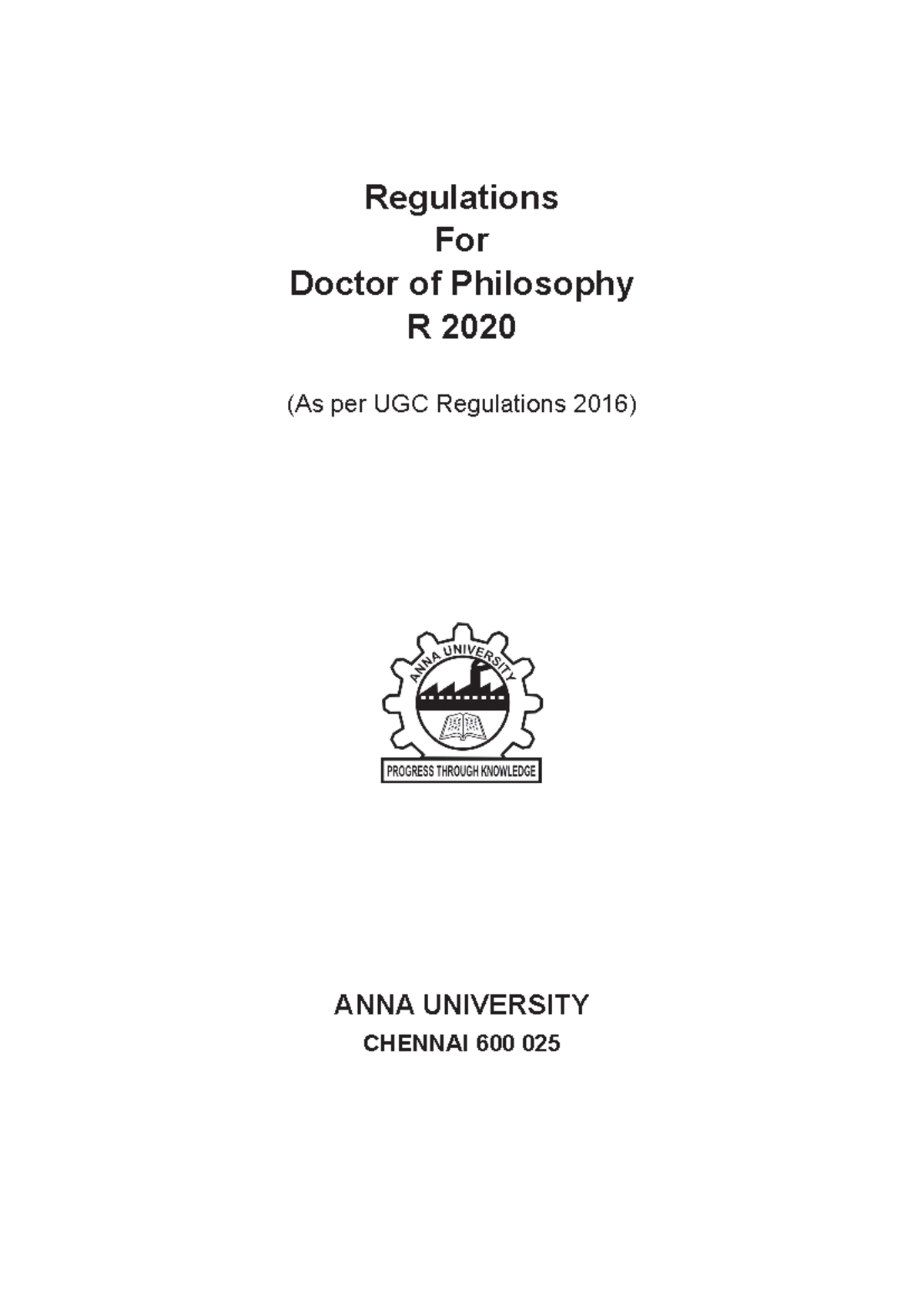 Anna University PhD Regulations R 2020 - UGC Guidelines Summary - Studocu