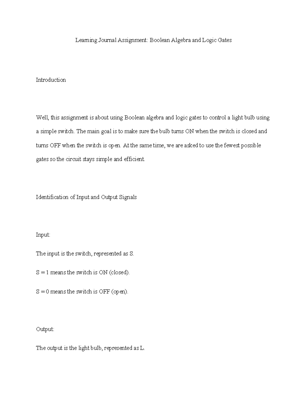 Boolean Algebra & Logic Gates: Light Bulb Control Assignment - Studocu