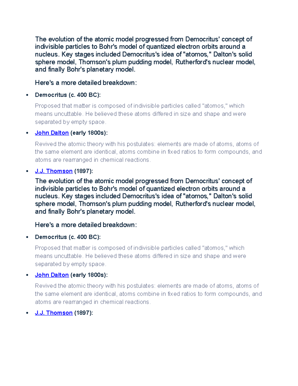 Evolution of the Atomic Model: From Indivisible Particles to Quantum ...