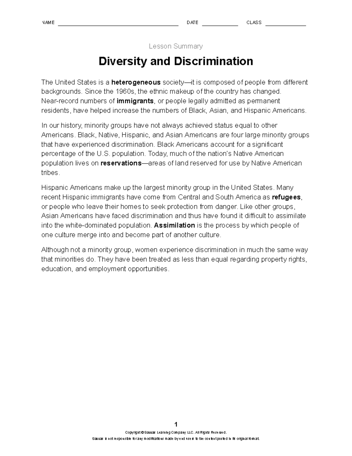 Govt 09 02 - Lesson Summary on Diversity and Discrimination in the U.S ...
