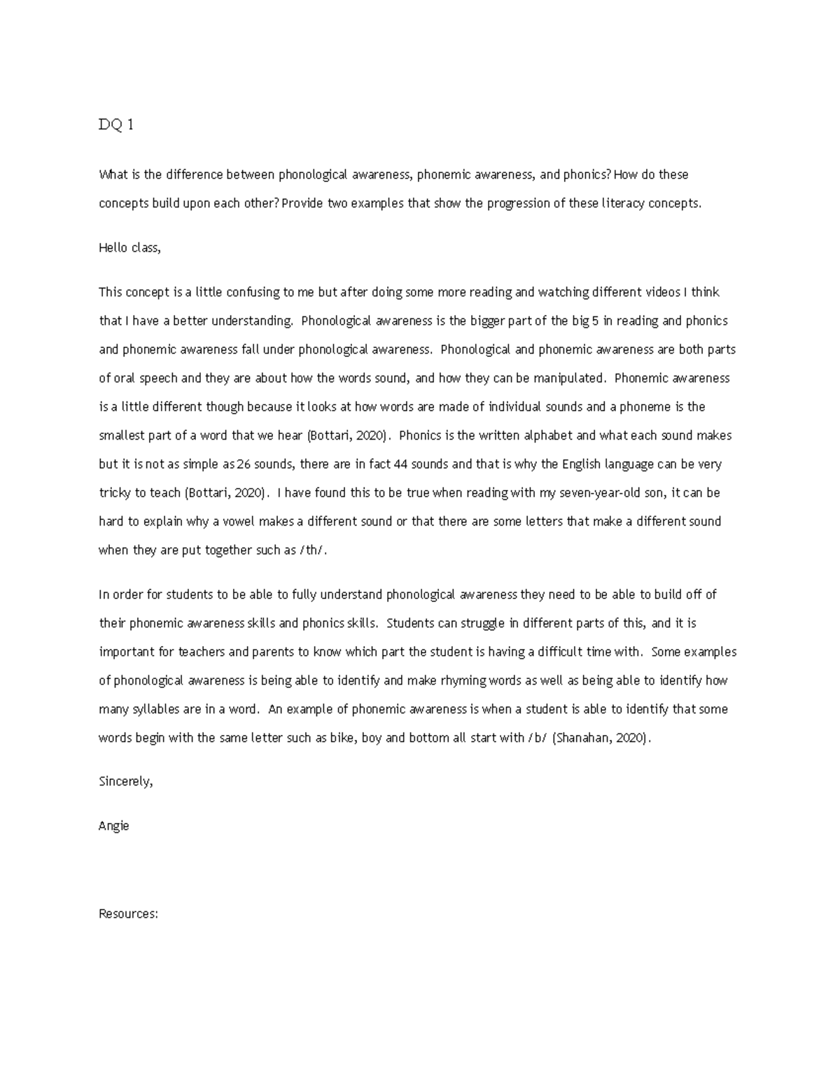 Week 3 - DQ 1 What is the difference between phonological awareness, phonemic awareness, and ...