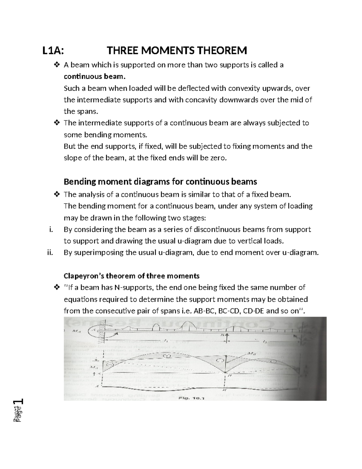 L1A: Clapeyron's Three Moments Theorem Detailed Notes - Studocu