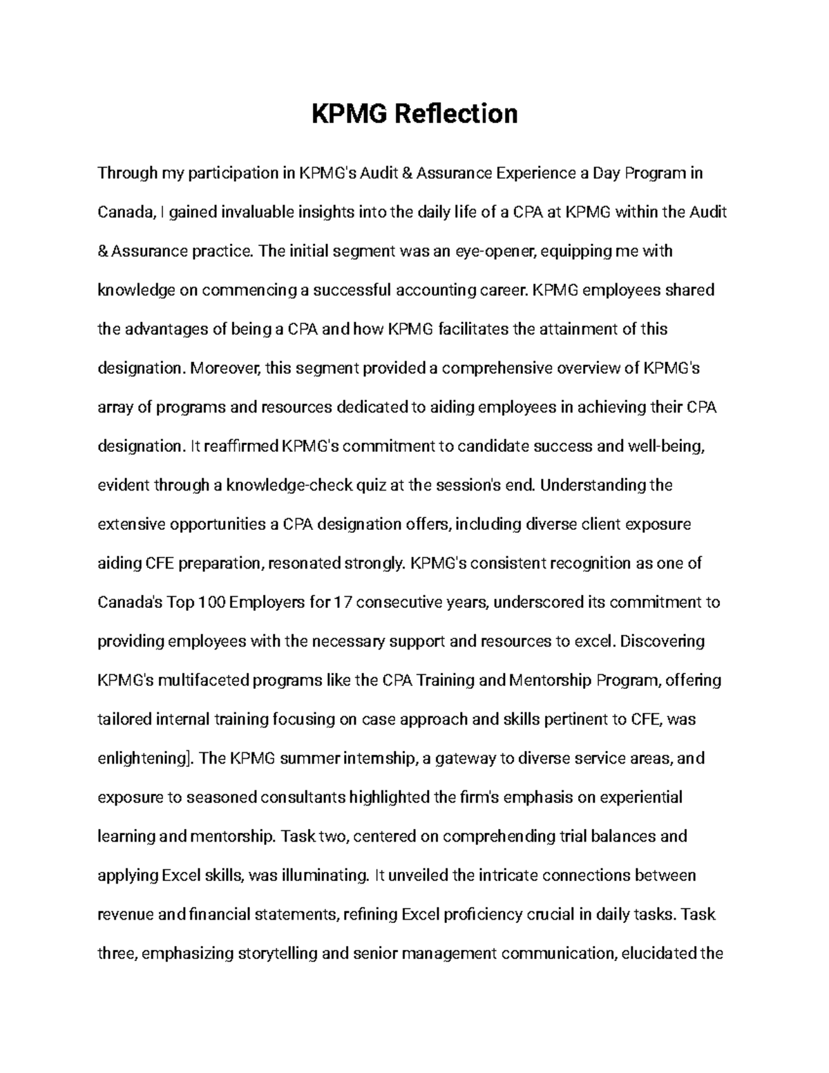 KPMG CPA Experience Reflection: Insights on Career Growth & Skills ...