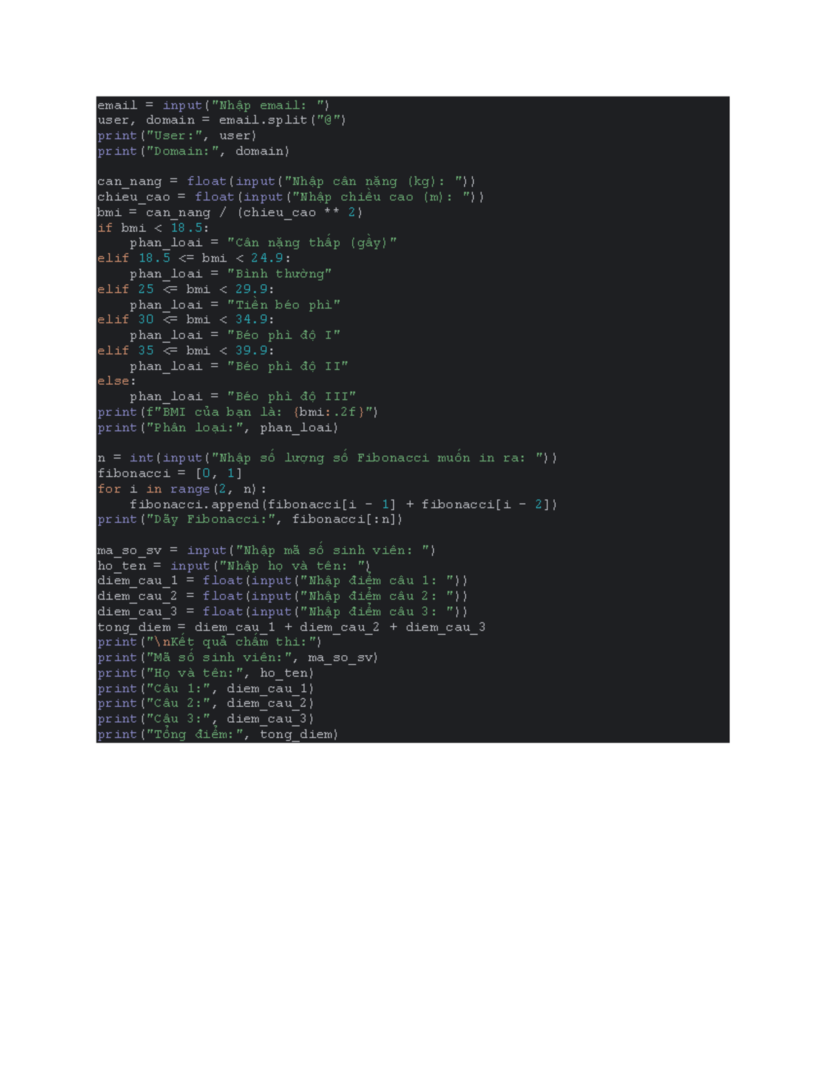 python ktra gki - email = input("Nhập email: ") user, domain = email ...
