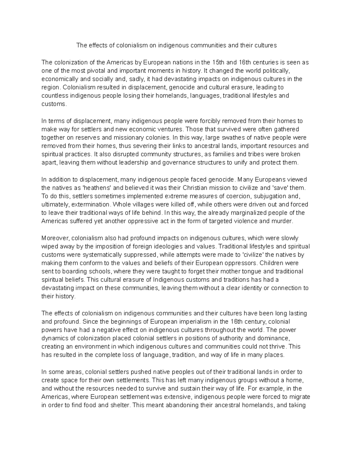 The Lasting Impact of Colonialism on Indigenous Cultures and ...