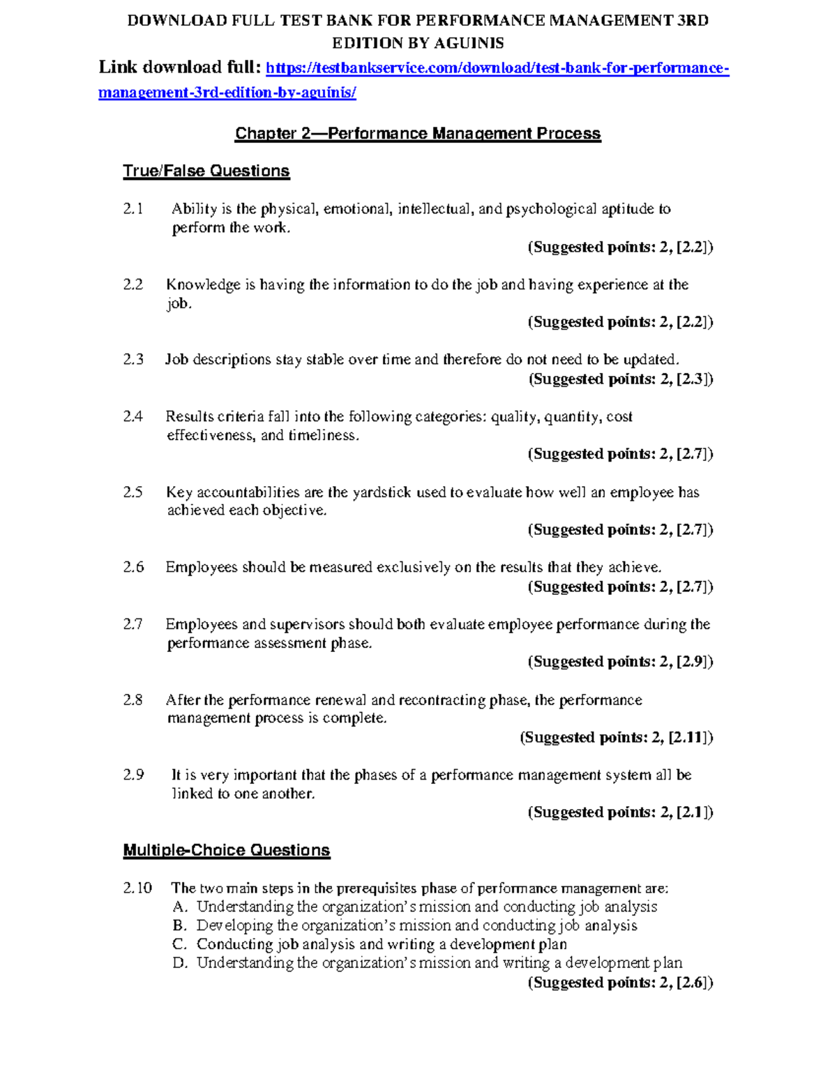 Test Bank for Performance Management 3rd Edition by Aguinis - DOWNLOAD ...