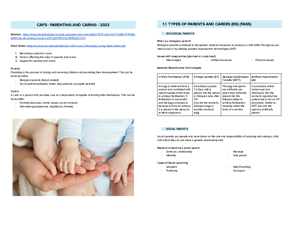 CAFS 6553058 Parenting and Caring Comprehensive Study Notes 2023 - Studocu