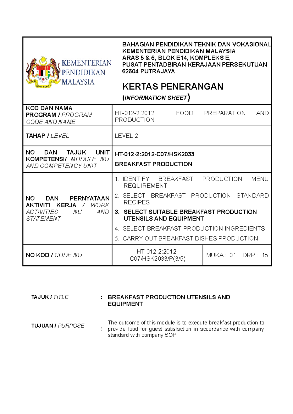 KP3 - ................ - KOD DAN NAMA PROGRAM / PROGRAM CODE AND NAME ...