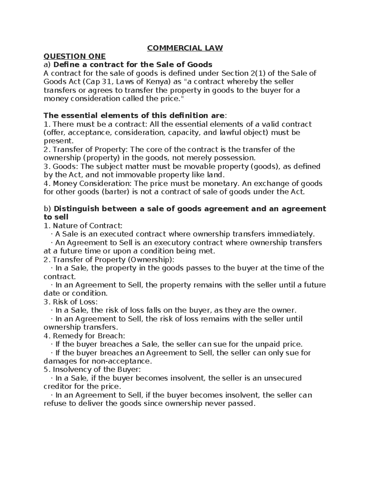 COMMERCIAL LAW QA - Pre Bar Exam Questions & Answers - Studocu