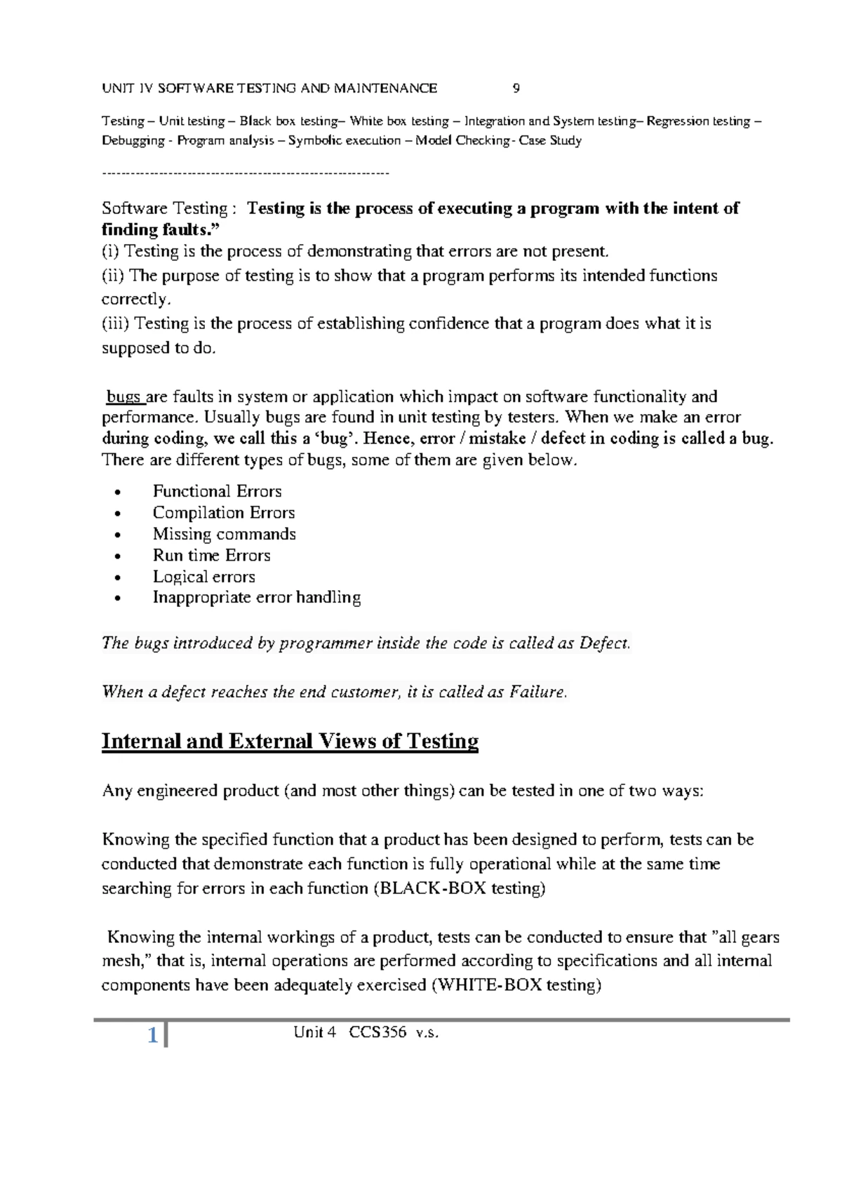 ENGR 101: Secure Software Systems - Unit I Notes on Security Needs ...