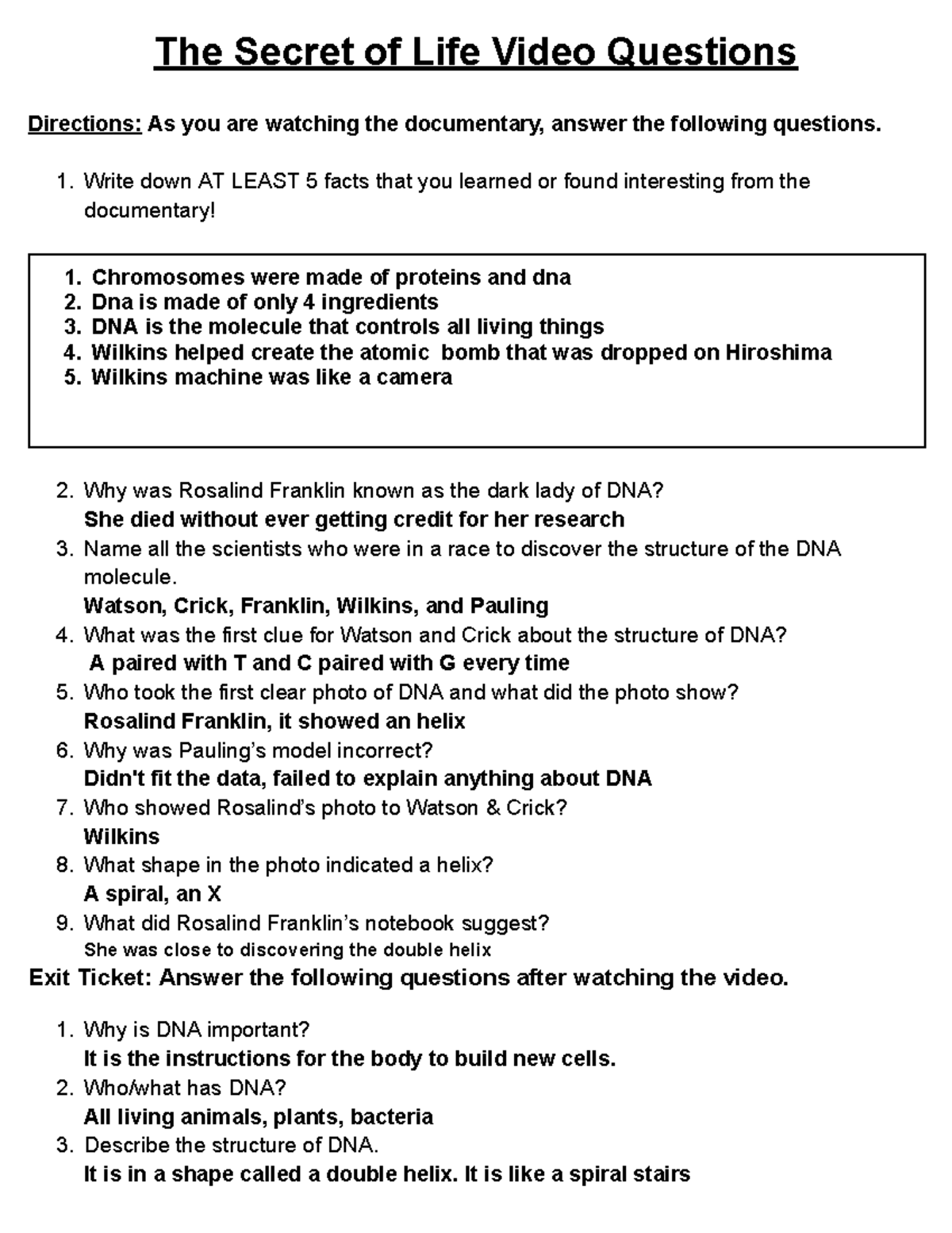 The Secret of Life Video Questions: Key Insights and Facts - Studocu