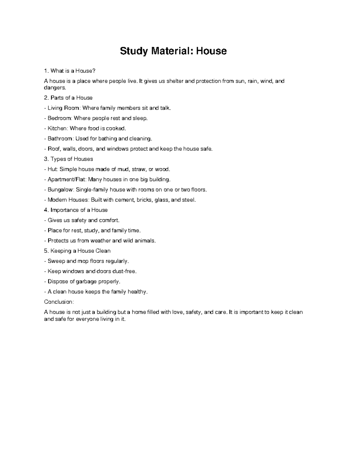 House Study Material: Key Concepts and Importance - Studocu