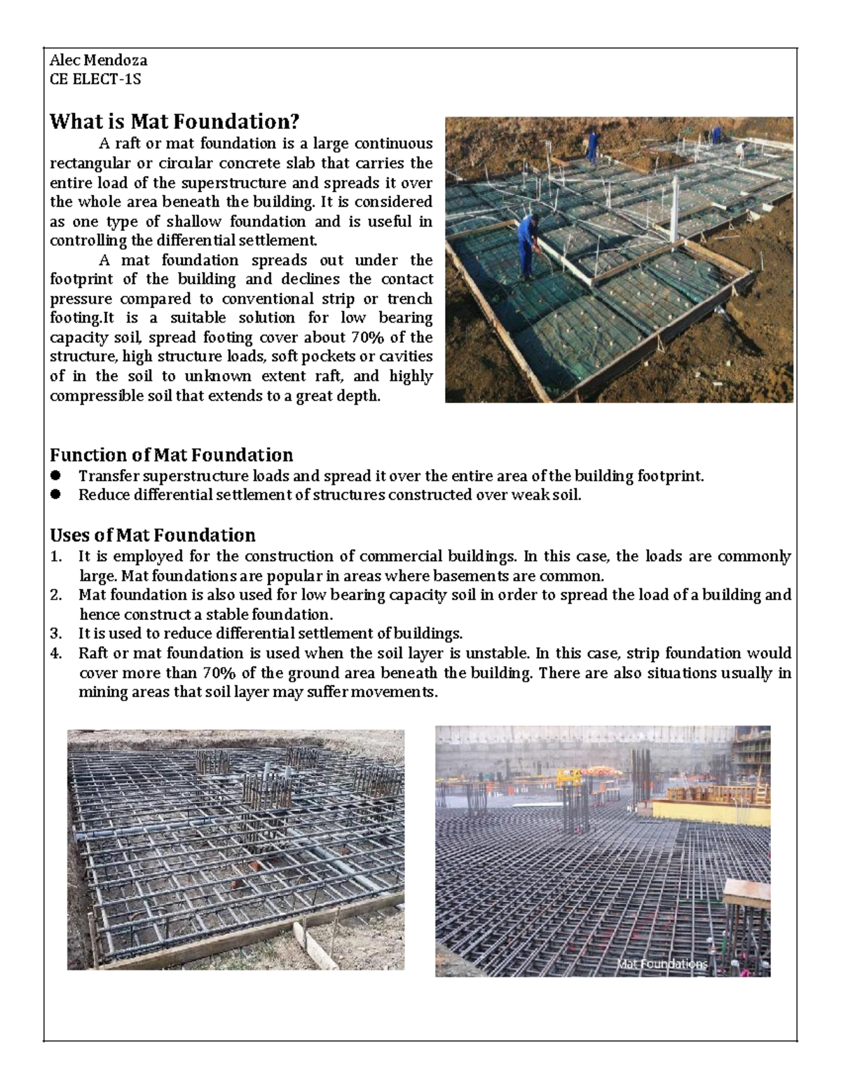 Mat Foundation Overview: Types, Functions, and Design (CE) - Studocu