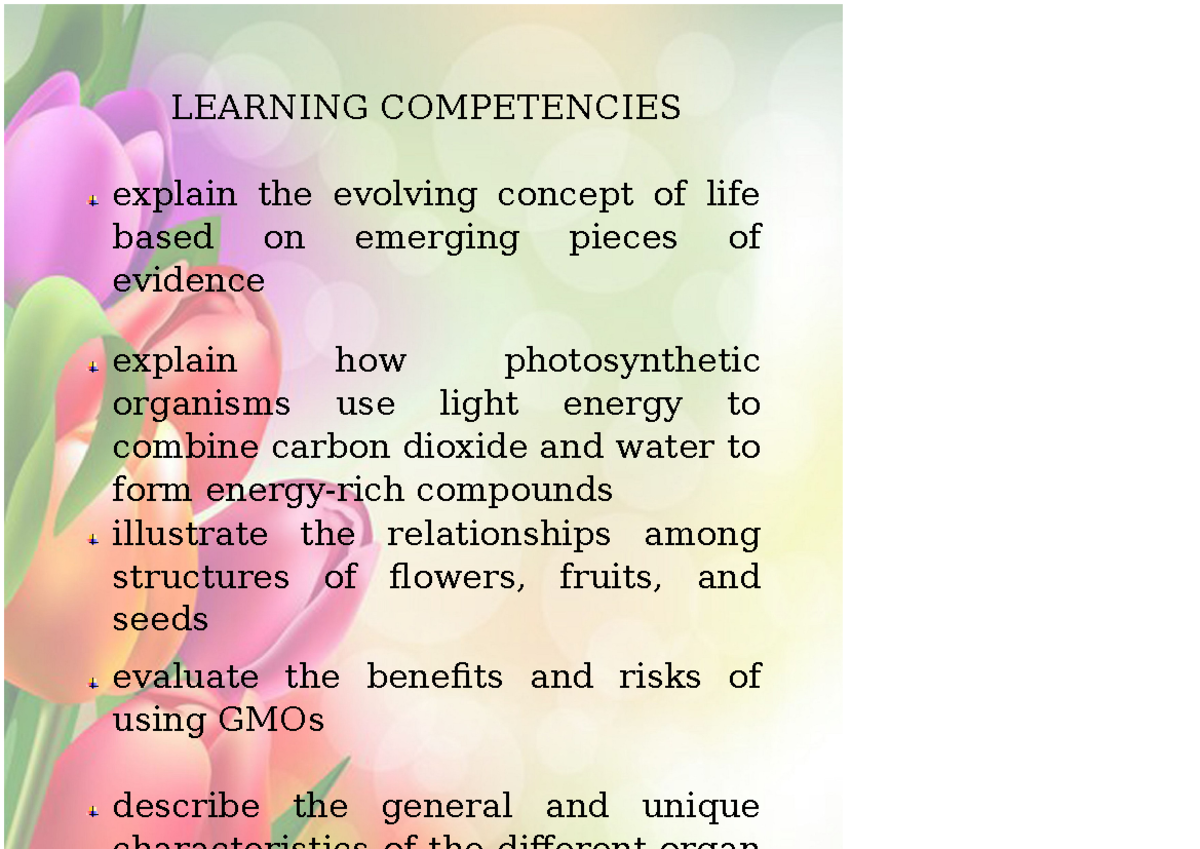 E&L SCI 1ST & 2ND s EM - summary - LEARNING COMPETENCIES explain the ...