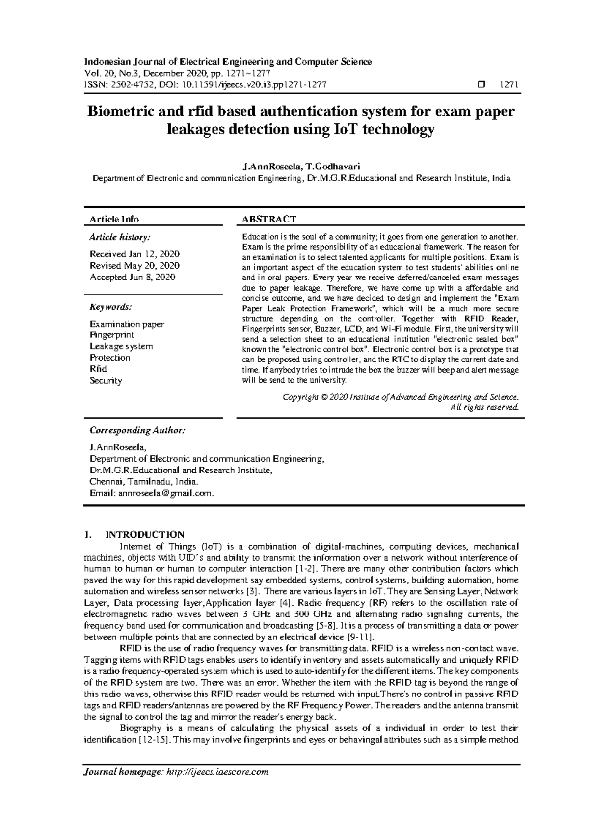 Biometric and RFID Authentication for Exam Paper Leakage Detection (ECE ...