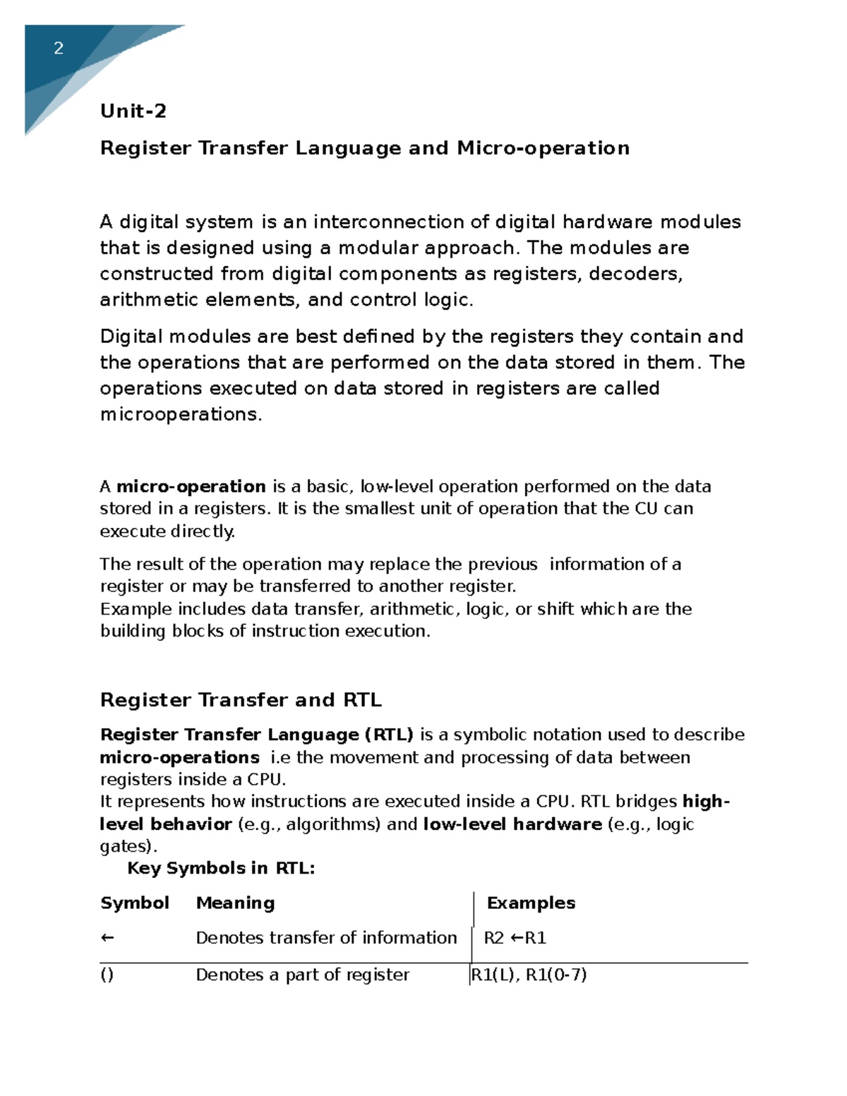 Computer Architecture: Register Transfer Language (RTL) Explained - Studocu
