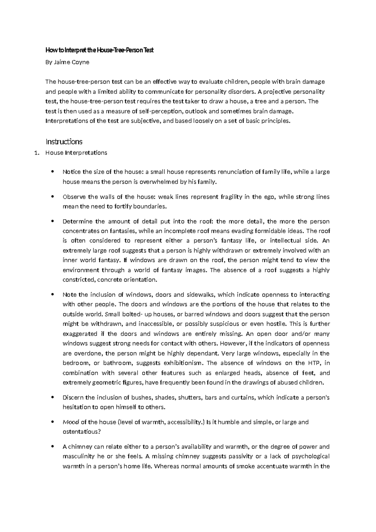 HTP Interpretation: Analyzing the House-Tree-Person Test - Studocu