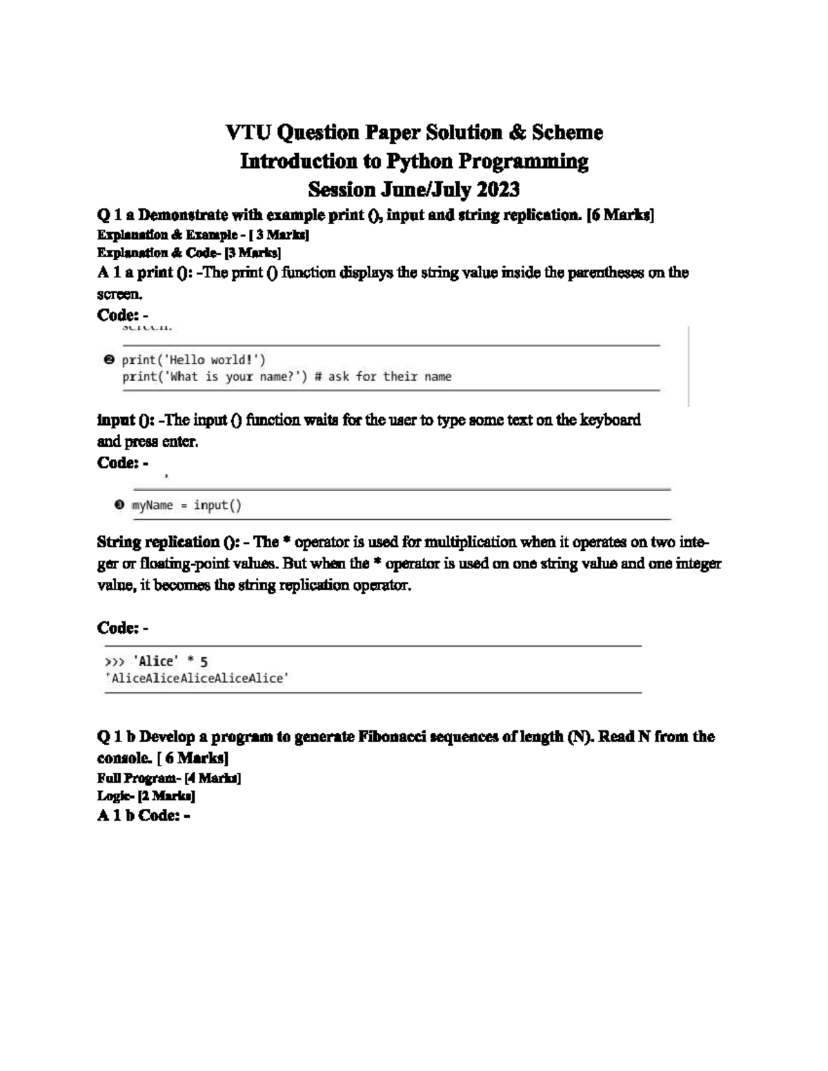 VTU Python Programming Solutions: Q&A for Session 2023 - Studocu