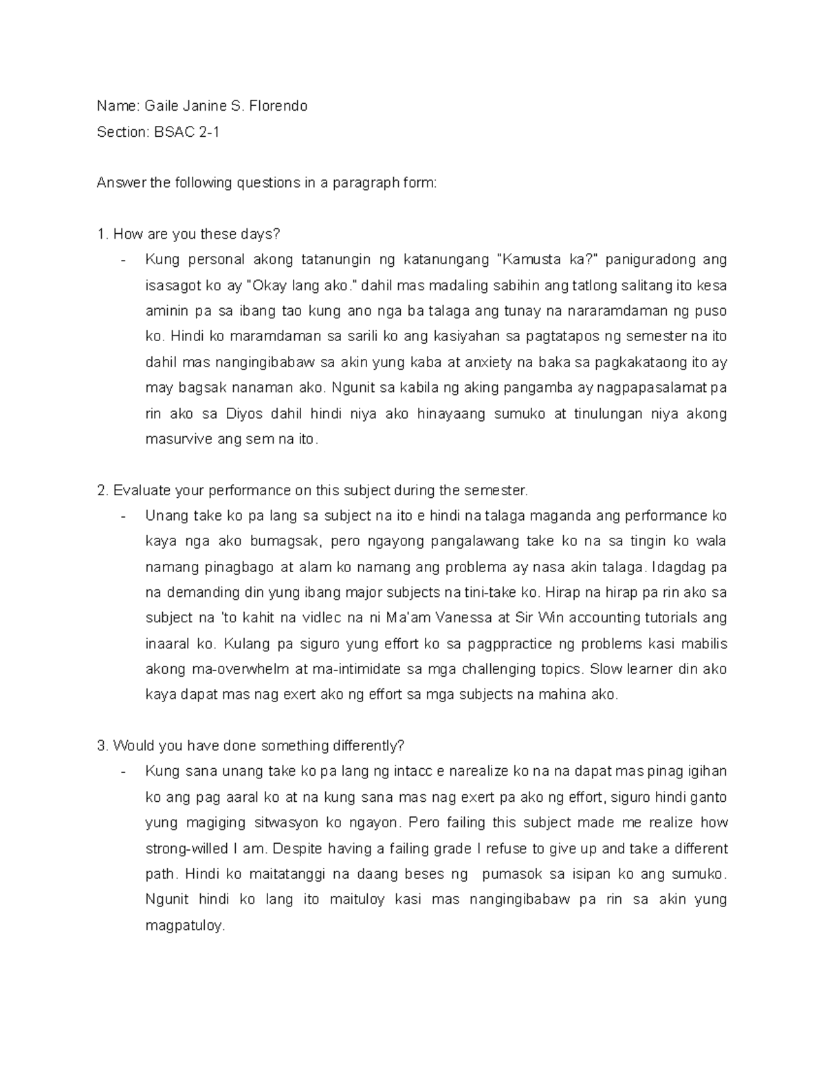 Intacc 1 Reflection: Performance Evaluation & Personal Growth - Studocu