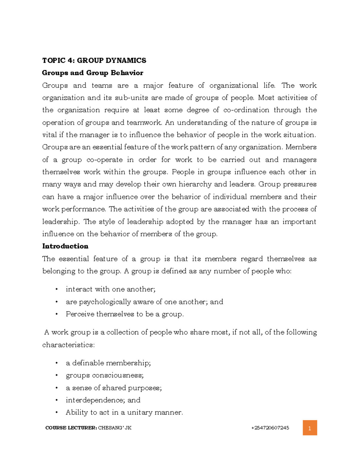 Group Dynamics and Behavior in Organizational Theory (OT 4) - Studocu