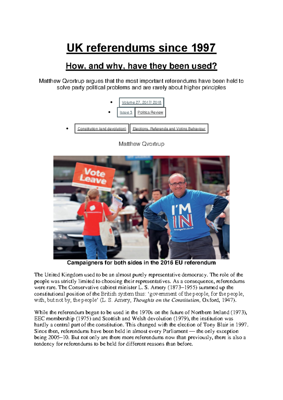 UK Referendums 1997-2016: Political Context and Implications - Studocu