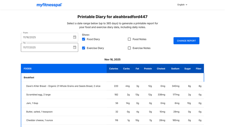 English Printable Food & Exercise Diary Report (up to 365 days) - Studocu