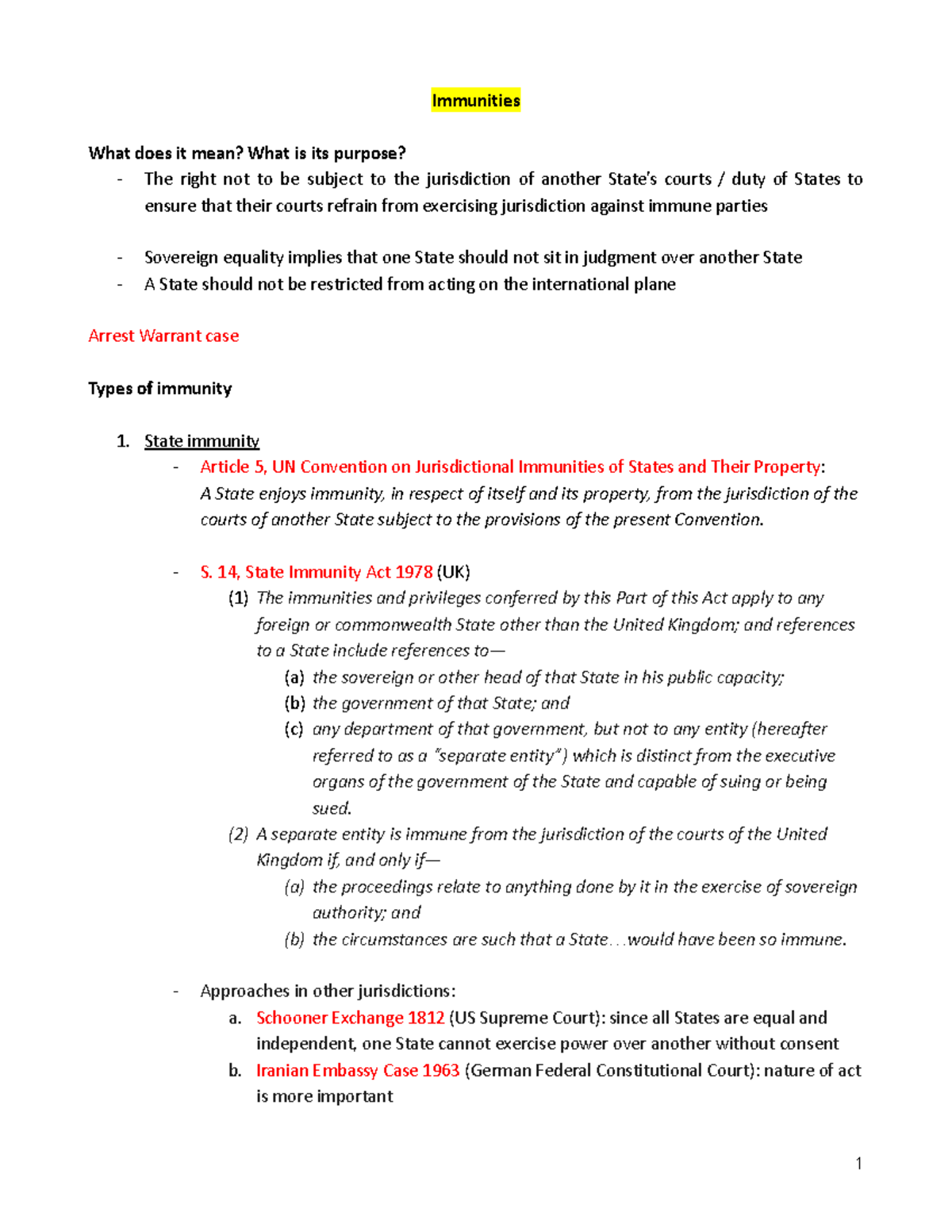 Immunities - Revision Notes for Law Course (LAW 101) - Studocu
