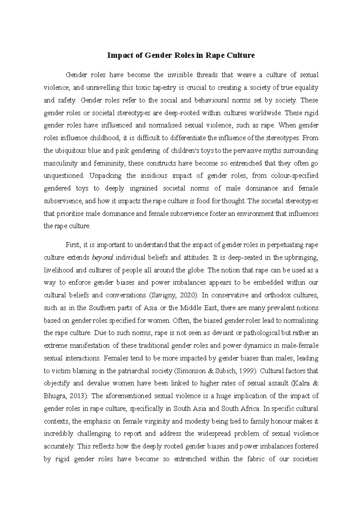 The Influence of Gender Roles on Rape Culture: A Critical Analysis ...