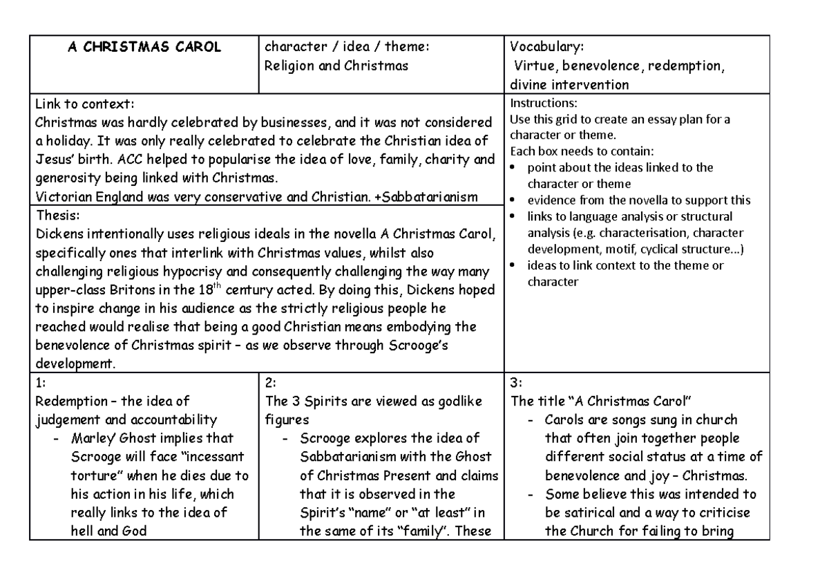 A Christmas Carol Essay Organizer on Religion & Christmas Themes - Studocu