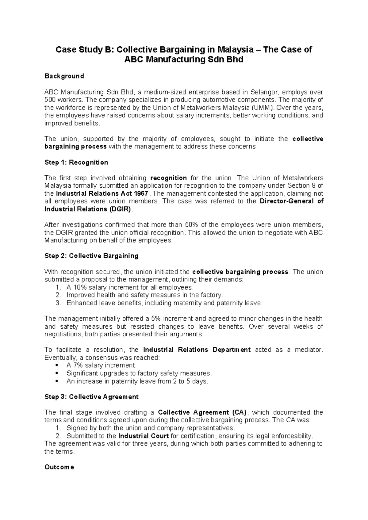 Topic 10 Case Study B Collective Bargaining Process - Case Study B ...