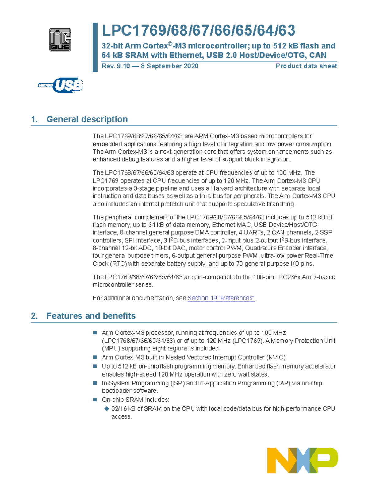 LPC1769 Product Data Sheet: ARM Microcontroller Features & Specs - Studocu