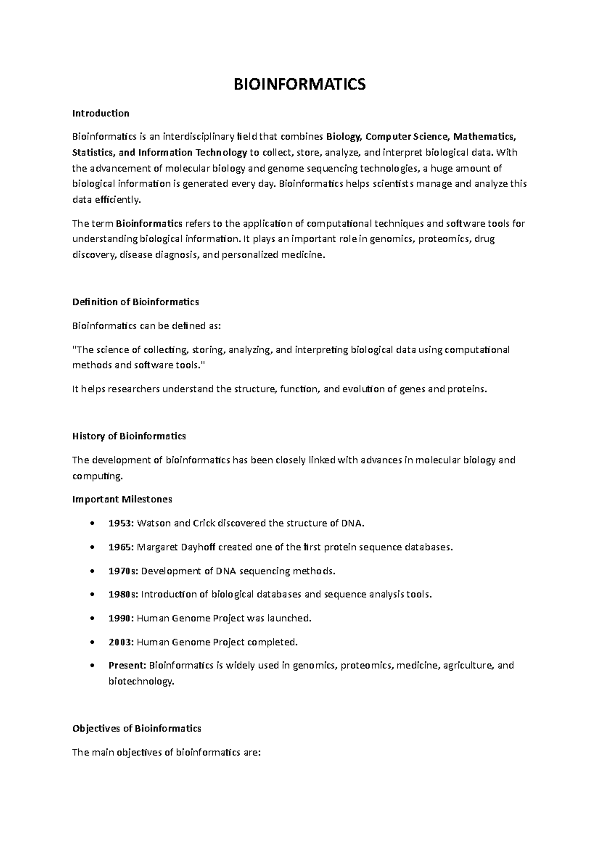 BIO101: Introduction to Bioinformatics and Its Applications - Studocu