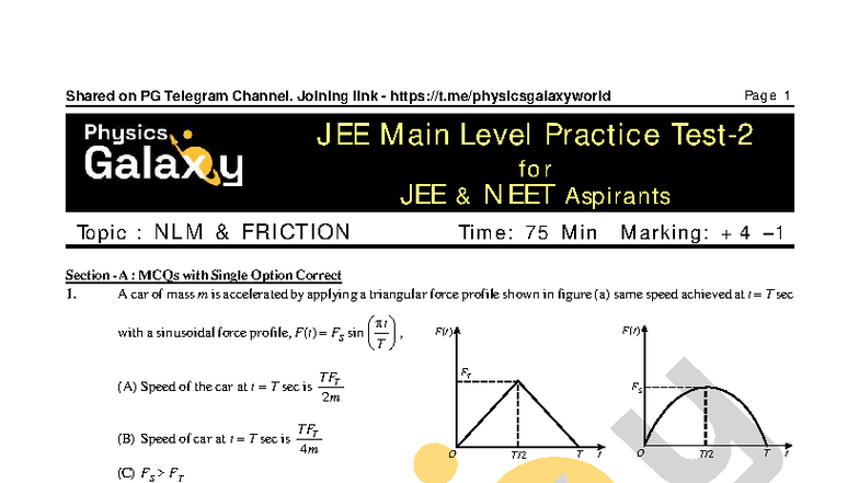 JEE Main Practice Test-2: NLM & Friction MCQs for NEET Aspirants - Studocu