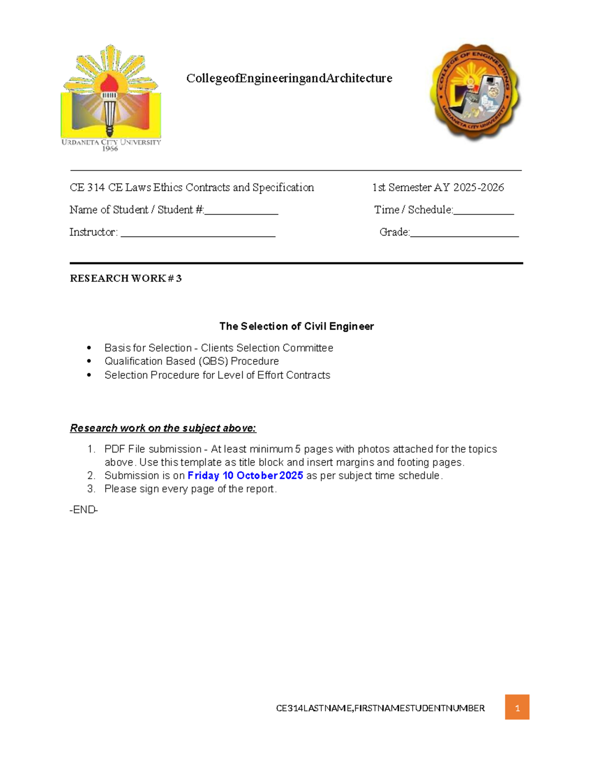 CE 314 Research Work #3: Selection of a Civil Engineer - Studocu