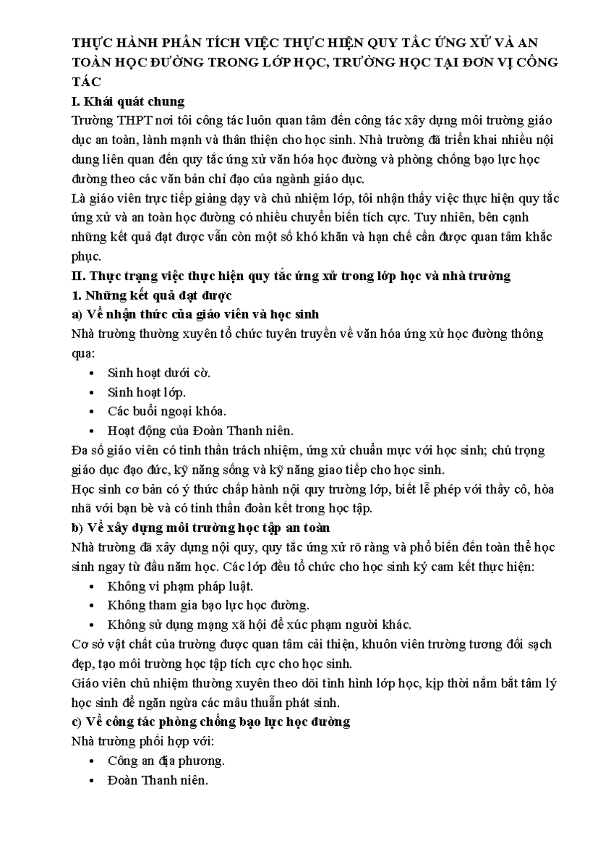 THỰC HÀNH PHÂN TÍCH QUY TẮC ỨNG XỬ VÀ AN TOÀN HỌC ĐƯỜNG - Studocu