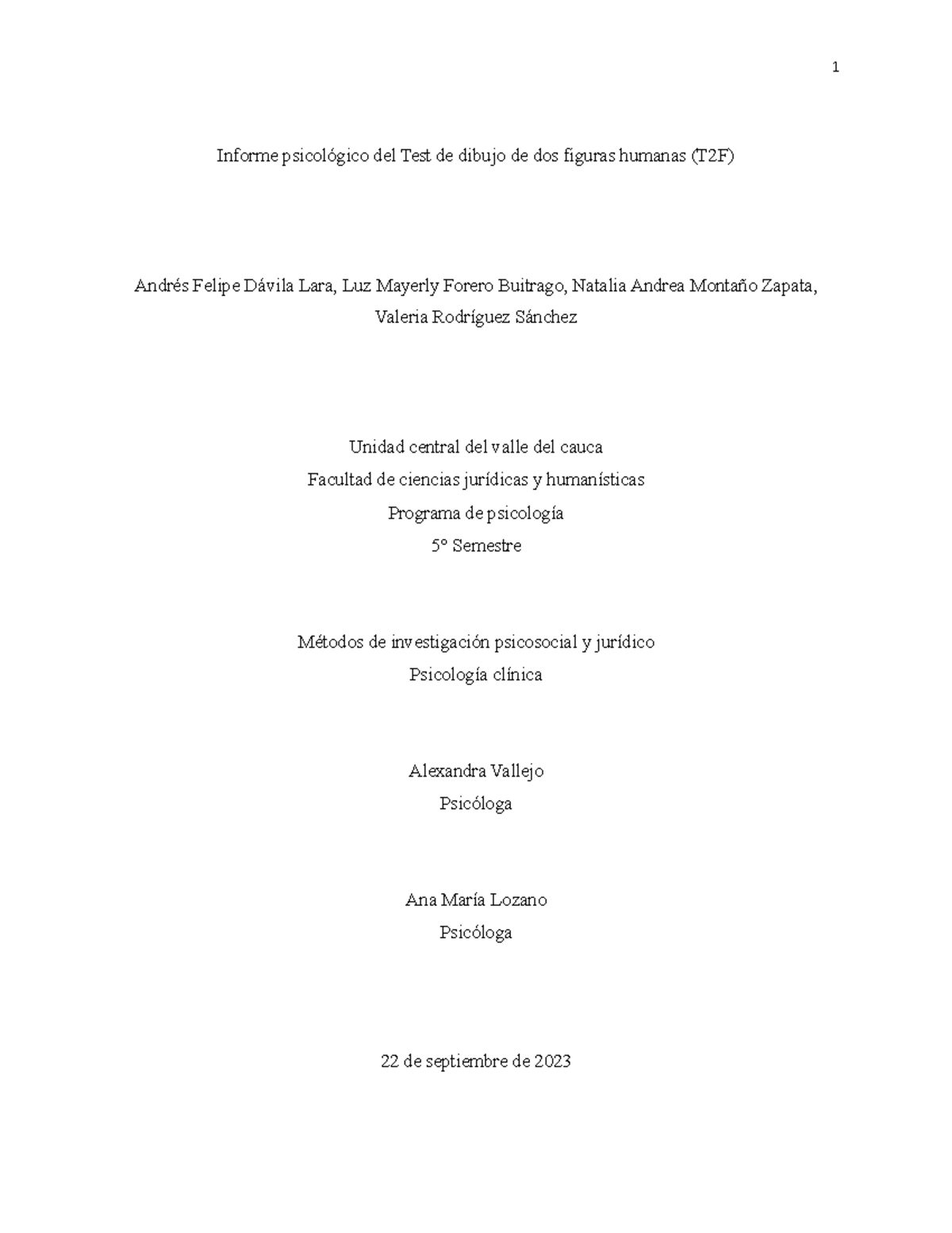 Informe Psicologico - Informe psicológico del Test de dibujo de dos ...