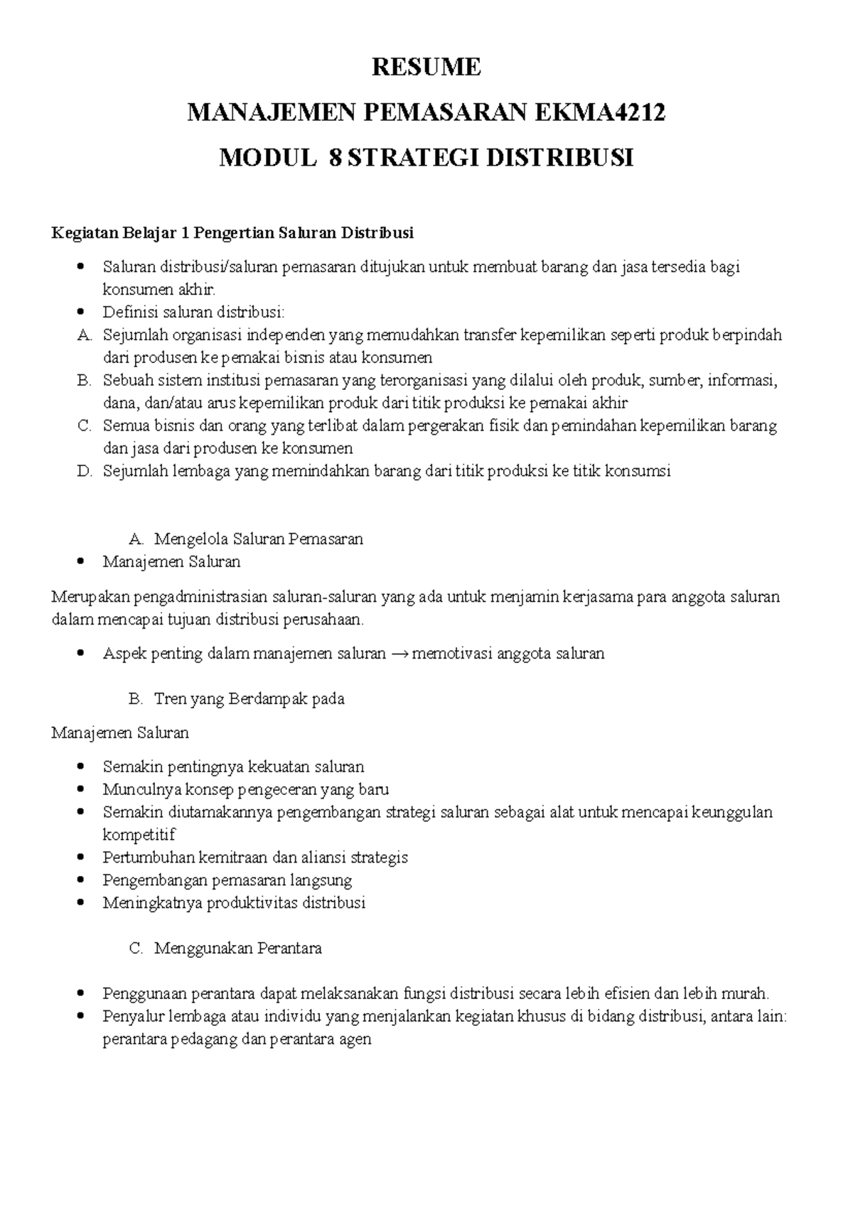 Resume Modul 8 EKMA4212: Strategi Distribusi dalam Manajemen Pemasaran ...