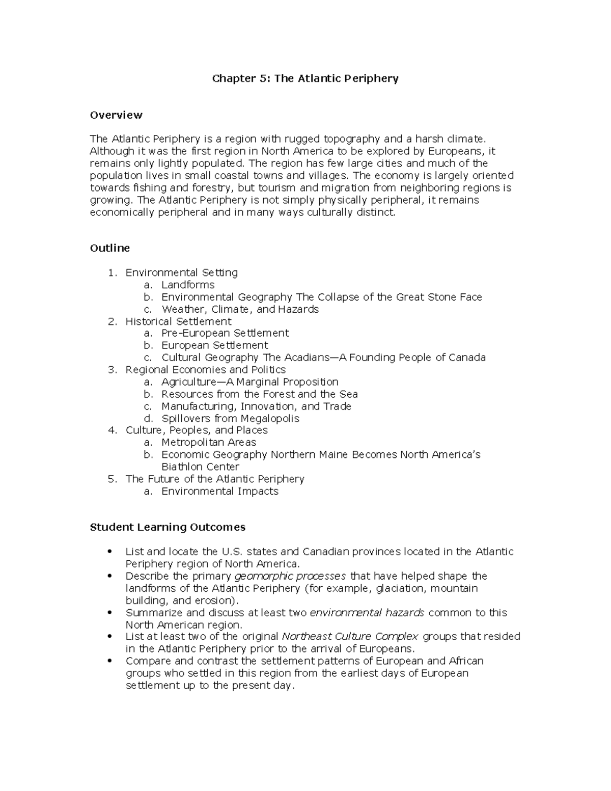 Chapter 5 Overview: The Economic and Cultural Landscape of the Atlantic ...